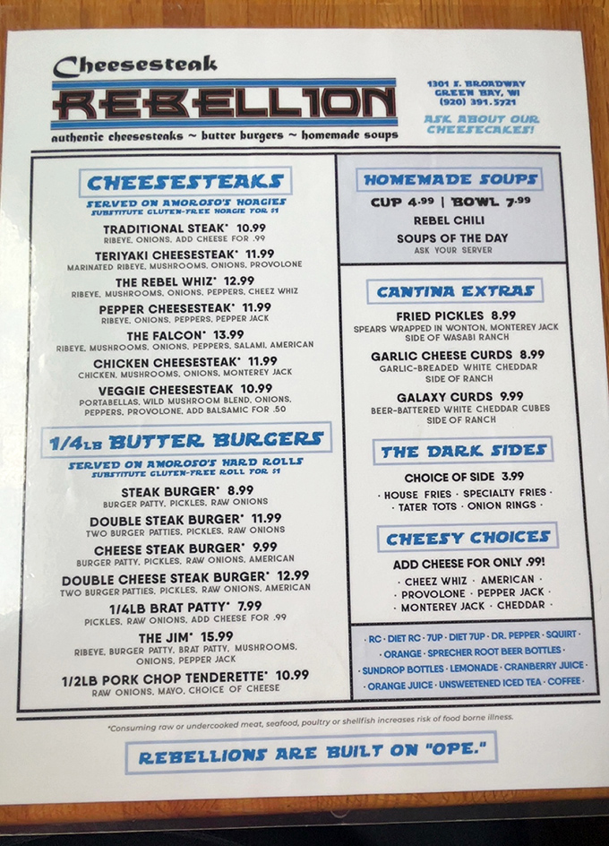 The menu tells the whole story &ndash; authentic cheesesteaks, butter burgers, and homemade soups that would impress even the pickiest Jedi Council member.