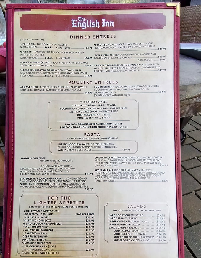 The menu reads like a greatest hits album of classic British-inspired cuisine, featuring everything from prime rib to their legendary Beef Wellington.