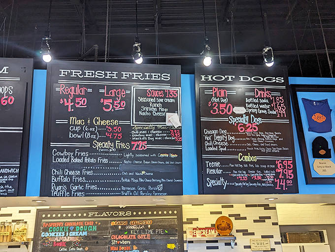 The chalkboard menu &ndash; a canvas of culinary possibilities from classic scoops to loaded fries that could feed a small army.