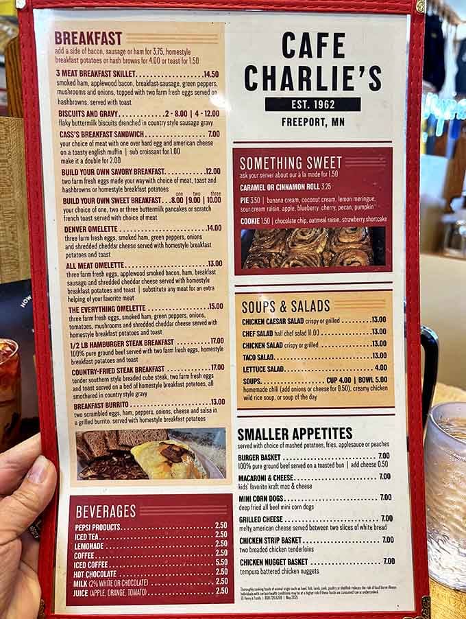 The menu reads like a love letter to breakfast classics, with omelets taking center stage in this morning masterpiece.