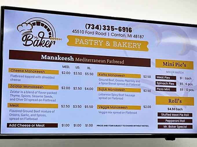 The menu board reads like a passport to flavor country&mdash;manakeesh varieties that'll make you question your loyalty to pizza.