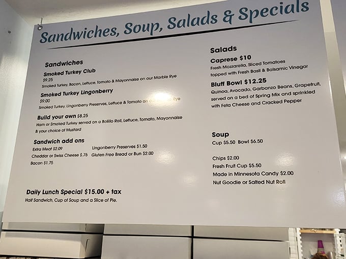The menu board tempts with more than just desserts &ndash; from hearty sandwiches to fresh salads, though we all know what you're really here for.