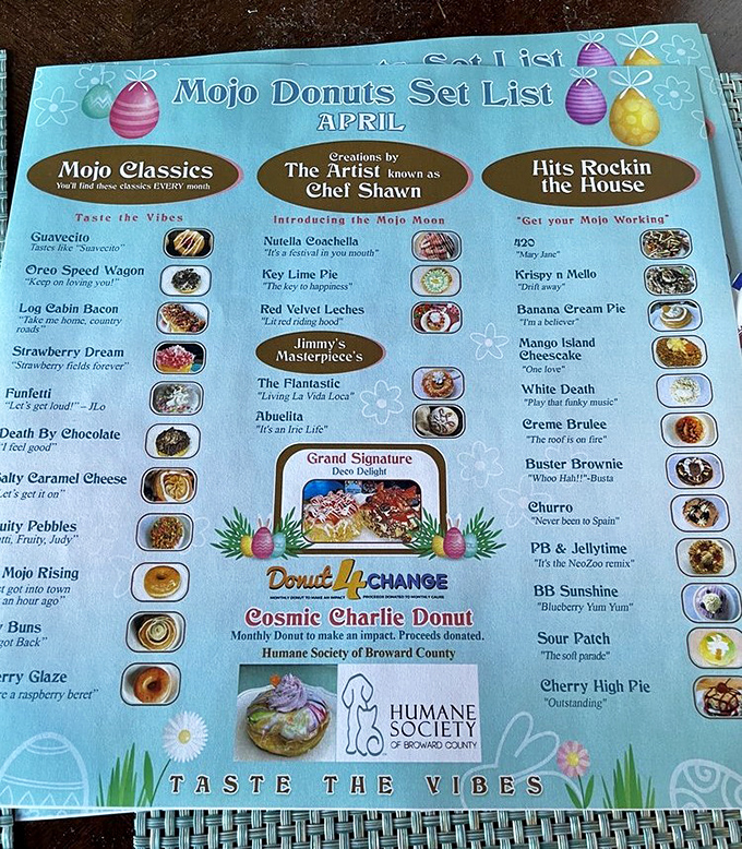The April menu reads like a carnival of possibilities &ndash; from "Mojo Classics" to "Hits Rockin the House," each donut promises its own flavor adventure.