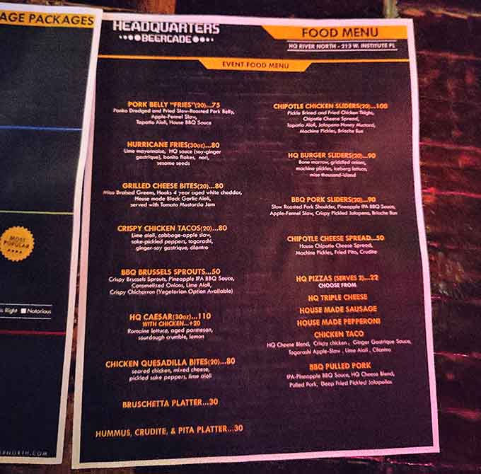 The menu reads like a love letter to your taste buds &ndash; Hurricane Fries and Pork Belly "Fries" promise comfort food elevated beyond typical bar fare.