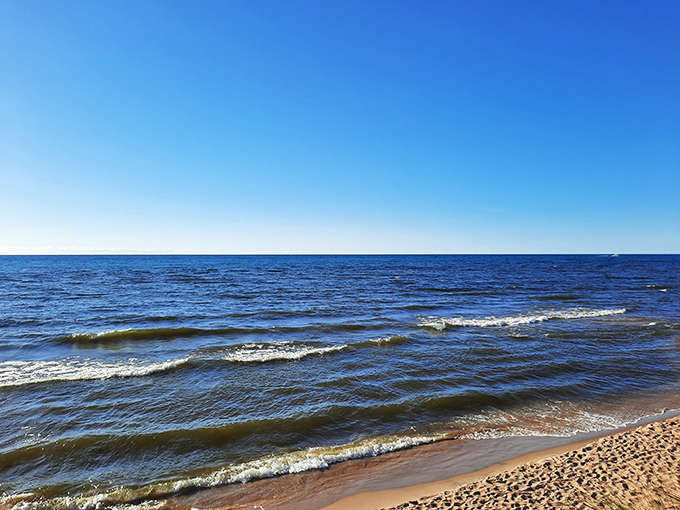 Lake Michigan's waves roll in with the kind of gentle persistence that's both soothing and mesmerizing, like the world's best white noise machine with a view.