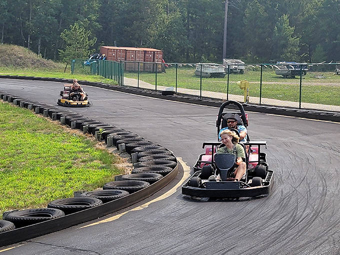 The thrill of the chase! Colorful karts zip around the track as drivers experience the pure joy of controlled speed in a safe environment.