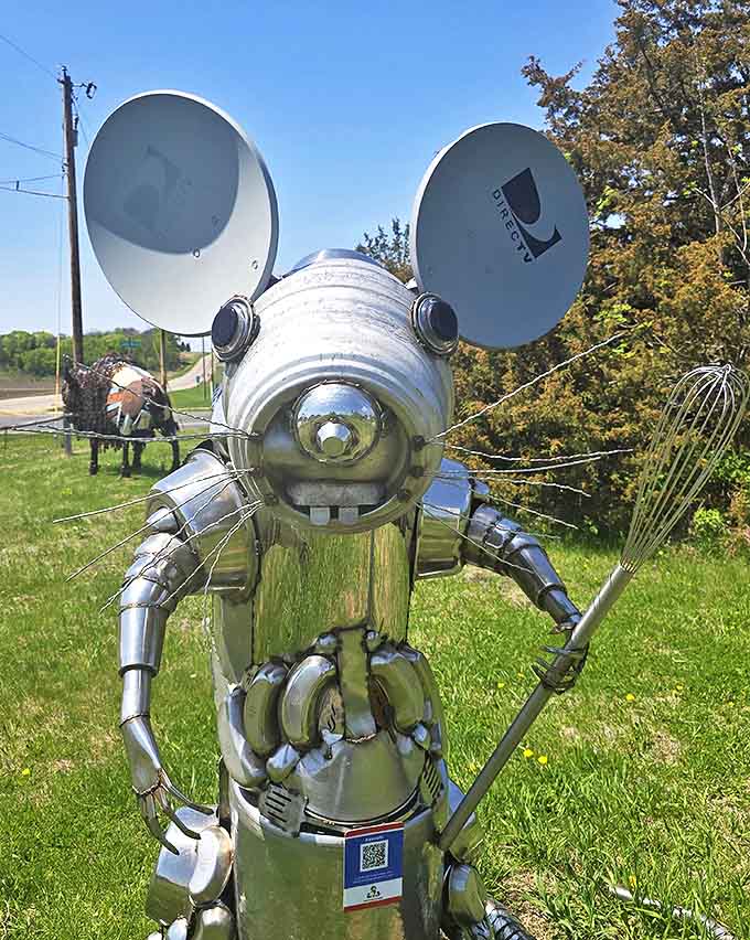 This metallic Mickey lookalike proves that satellite dishes make perfect ears for a mouse that would make Disney both nervous and impressed.