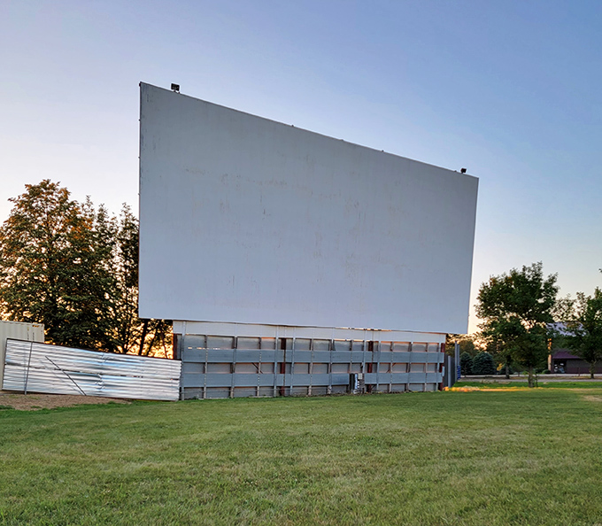 Morning light reveals the Verne's impressive screen, a blank canvas ready to paint stories across Luverne's evening sky.