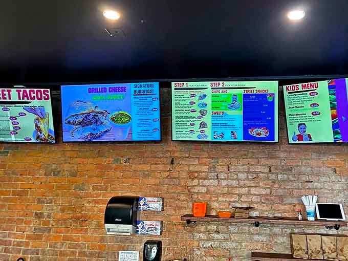 Decision paralysis never tasted so good! The menu board tempts with street tacos, signature burritos, and grilled cheese creations.