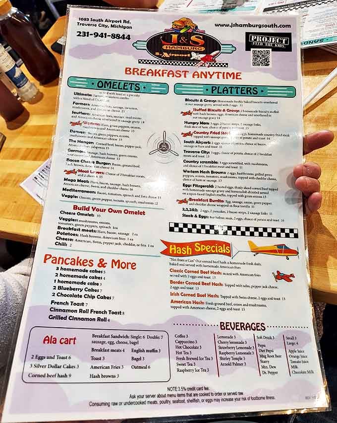 The menu at J&S Hamburg reads like a flight plan to breakfast nirvana &ndash; just look at those omelet options!