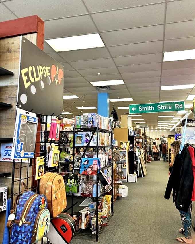 The eclectic interior of Oddballs Antiques features everything from vintage toys to collectibles organized in a treasure hunter's paradise.