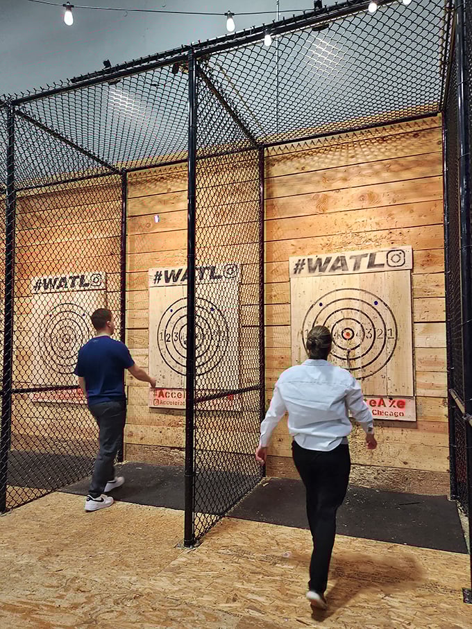 The axe throwing area offers a primal counterbalance to high-tech racing &ndash; nothing relieves post-race tension like hurling sharp objects at wooden targets.