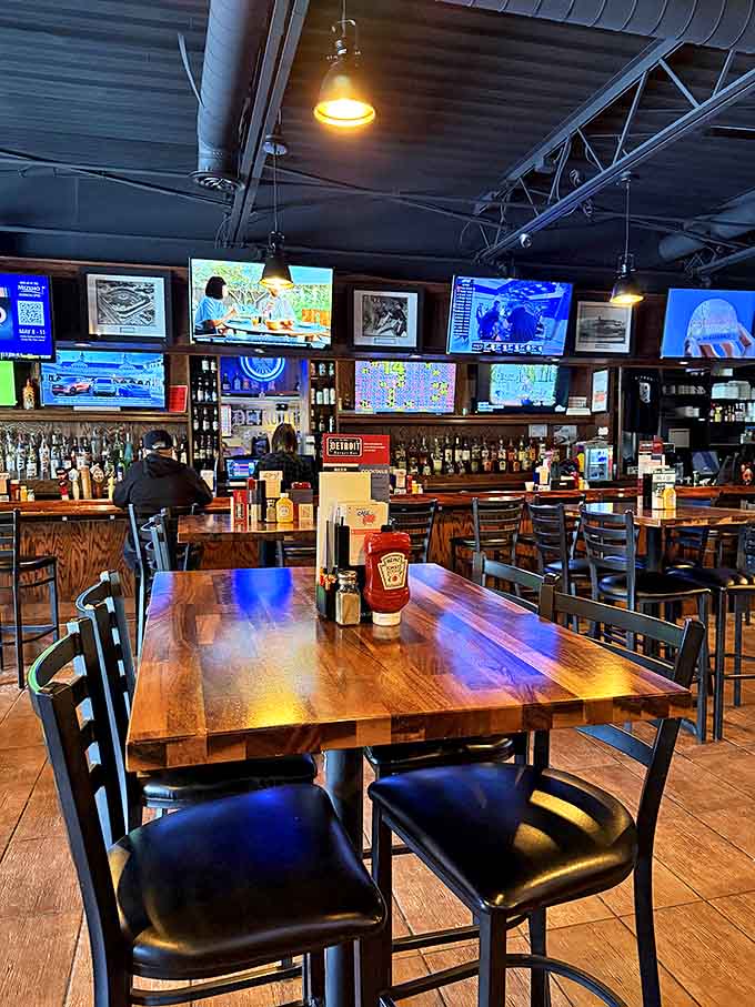 The bar area strikes that perfect balance between sports haven and neighborhood hangout, with multiple screens and a well-stocked selection of libations.