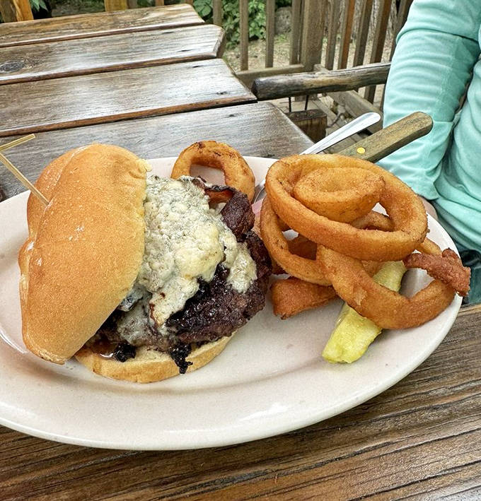 The Blue Heron burger arrives like edible artwork &ndash; blueberry bourbon pecan jam cascading over bacon and blue cheese atop a perfect patty.