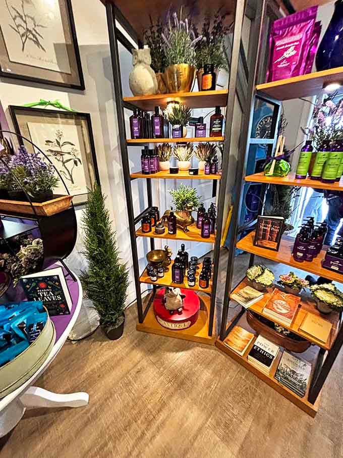 Artfully arranged lavender products create a sensory playground where your eyes feast before your nose gets its turn.