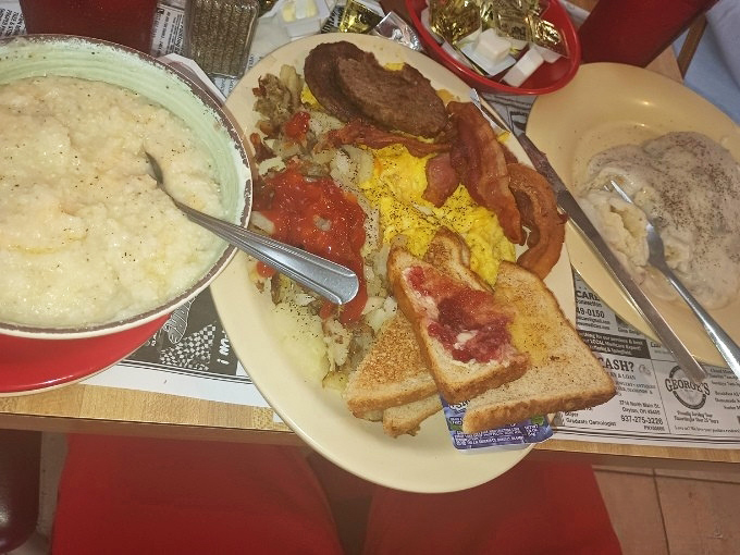 Breakfast at George's isn't just a meal, it's a Midwestern meditation – creamy grits, crispy bacon, and eggs that would make a rooster proud.