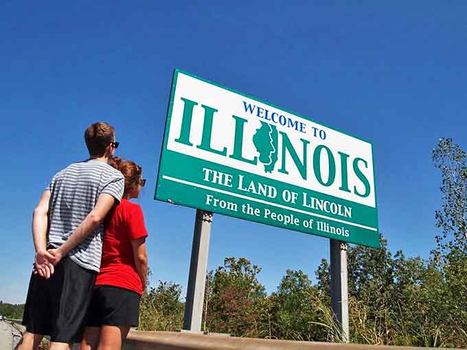 Couples create lasting memories at these border markers, commemorating the moment they crossed into the Land of Lincoln.