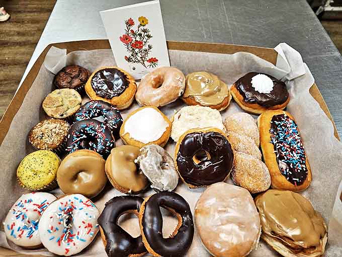 A box of donuts so beautiful it could make a grown adult weep with joy. Diet plans, consider yourselves officially abandoned.