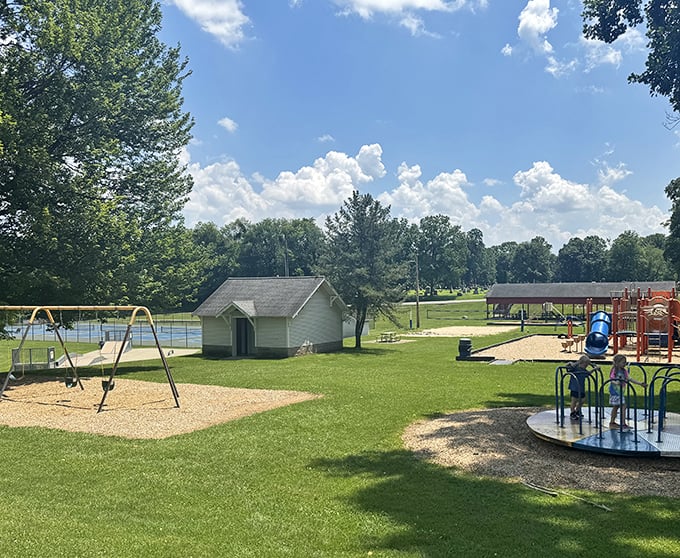 Edison Park welcomes families with classic playground equipment and green spaces perfect for picnics or impromptu tag games.