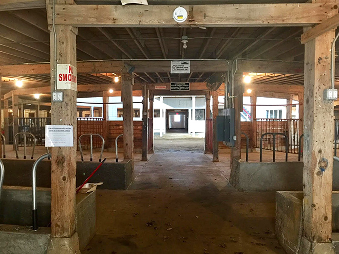 The barn's entrance welcomes visitors into a space where agricultural history and community celebration have coexisted for generations.