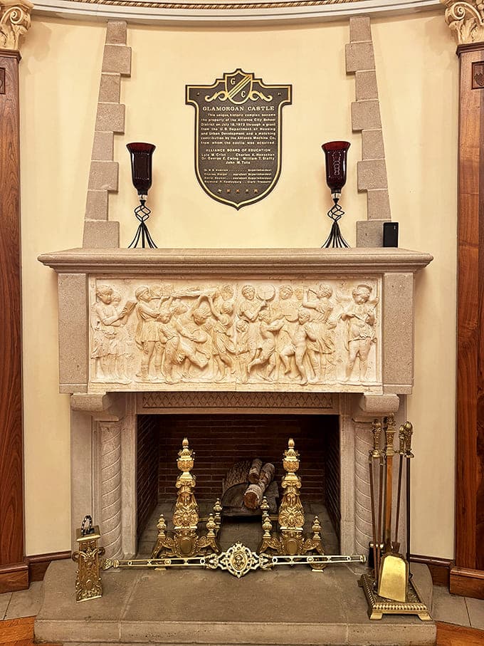 Not just a heat source but a masterpiece of carved stone storytelling. Bet your electric space heater doesn't have this much personality.