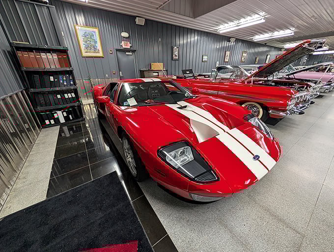 The iconic Ford Mustang, sporting racing stripes that practically scream "the 60s" &ndash; a time when cars had personalities as big as their engines.