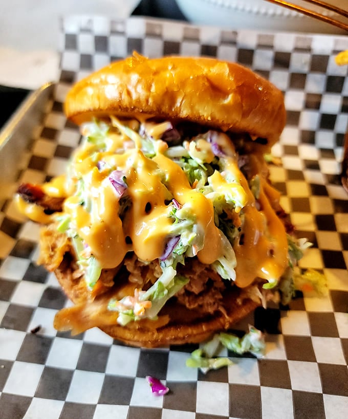 Fozzie's Pulled Pork: The star of the show &ndash; tender pulled pork crowned with crisp slaw and that perfect sauce-to-meat ratio on a pillowy bun.