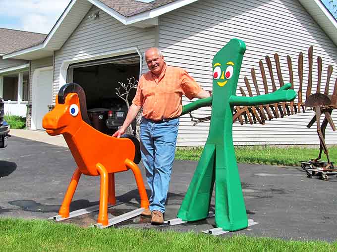 Childhood nostalgia meets metalwork mastery with these colorful characters. Even cartoon icons find new life in this unusual garden.