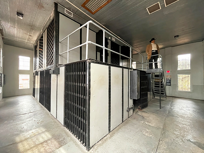 Inside the jail's austere interior, where time stands still and the echoes of the past seem to linger in every corner.