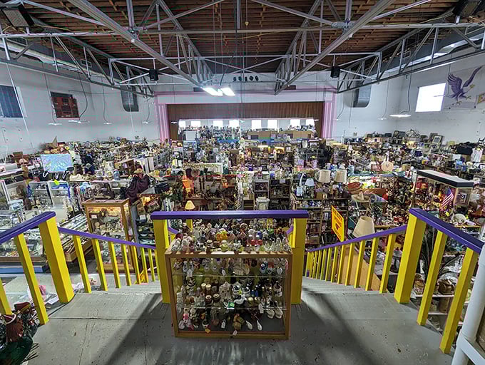 Treasure hunter's paradise: The former gymnasium now houses a labyrinth of vendor booths where yesterday's ordinary becomes today's extraordinary find.