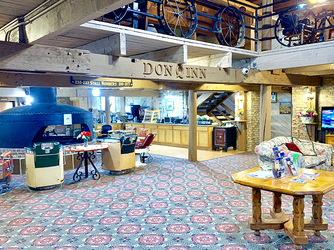 Welcome to the Don Q Inn lobby, where vintage charm meets quirky collections &ndash; like your eccentric aunt's living room, but with a check-in desk.