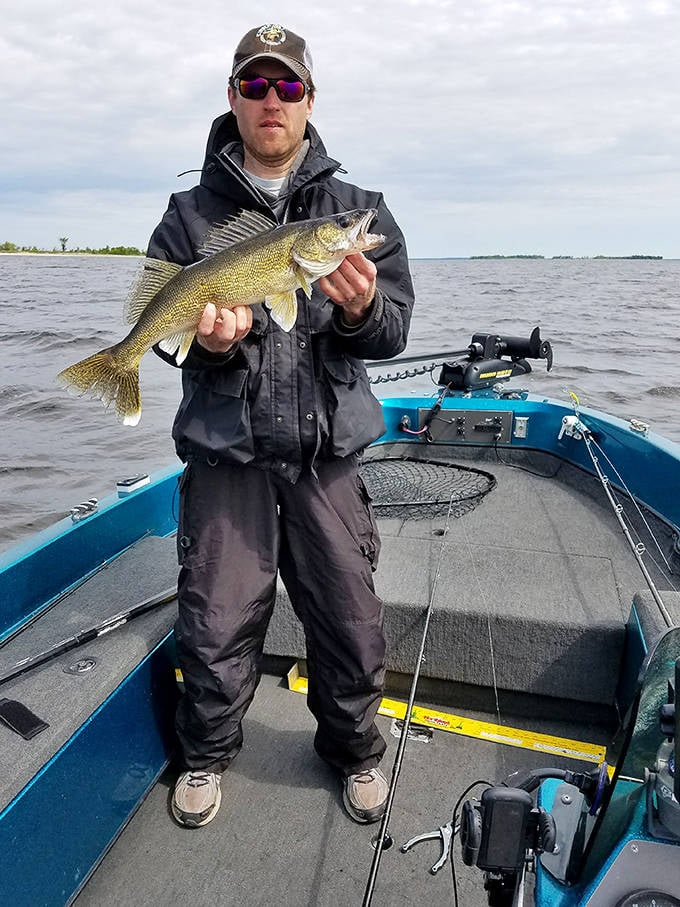 A proud angler displays the day's catch &ndash; Lake of the Woods walleye that will soon become the freshest dinner imaginable.