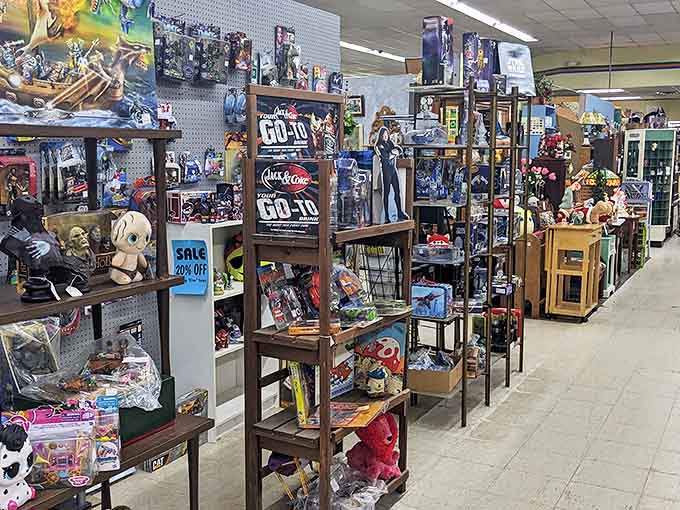 Childhood memories line these glass cases, where yesterday's playthings have transformed into today's collectibles worth serious adult money.