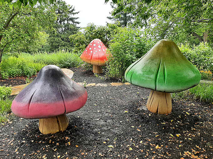 Mother Nature meets fantasy in these oversized mushroom sculptures that transform an ordinary garden stroll into a journey through an enchanted forest.