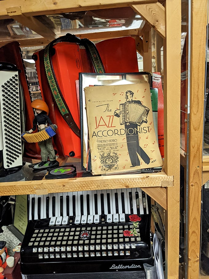 The "Jazz Accordionist" sheet music reminds us of a time when the accordion was the coolest kid on the musical block.