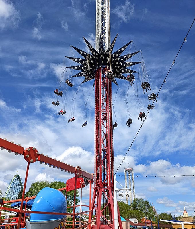 North Star: Suspended riders spin around this patriotic tower like human pinwheels, experiencing Minnesota's version of flight without the hassle of TSA.