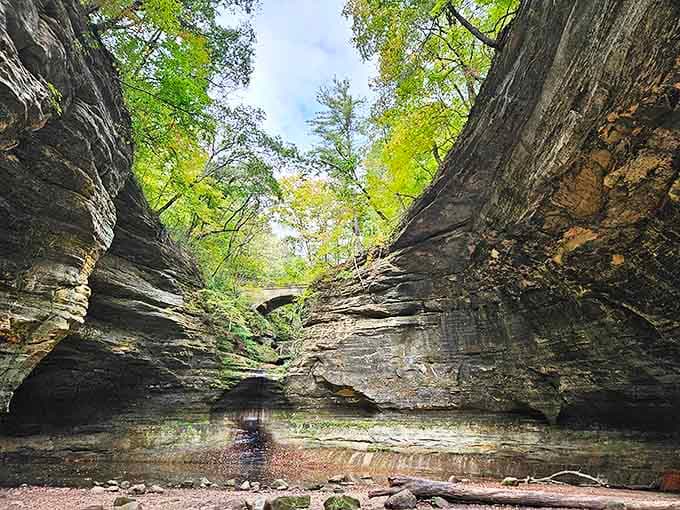 Matthiessen State Park's dramatic rock formations create a natural staircase, as if Mother Nature designed her own grand entrance to this hidden Illinois treasure.