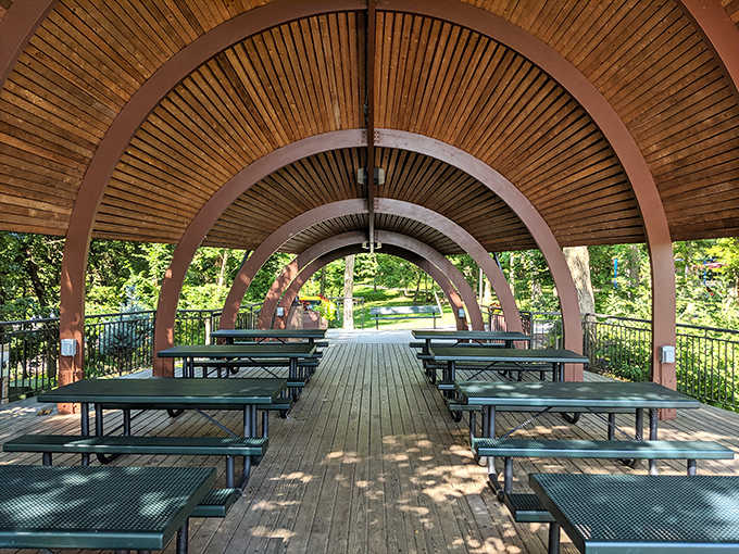 This picnic shelter with its distinctive arched ceiling offers the perfect spot for lunch with a view &ndash; Minnesota's version of five-star dining.