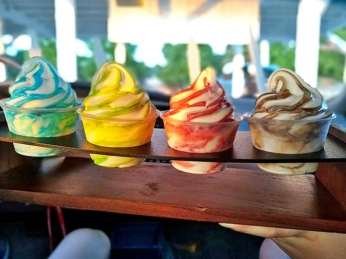 A quartet of soft serve perfection &ndash; these swirled masterpieces showcase the artistry behind The Country Drive In's legendary ice cream.