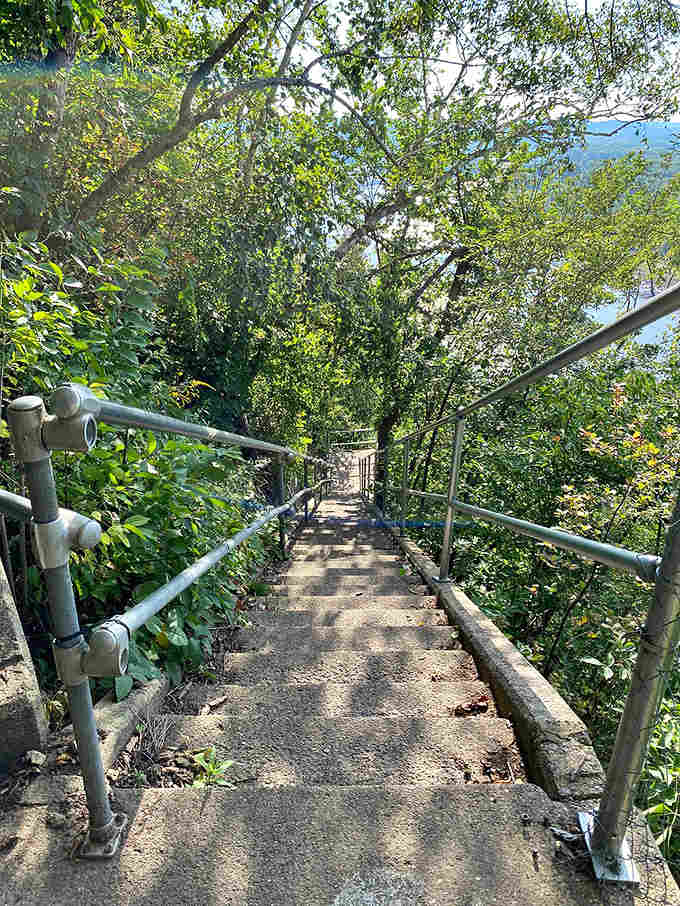 These concrete steps aren't just a workout—they're a historical tribute, with each step bearing the name of a local who helped preserve this natural treasure.