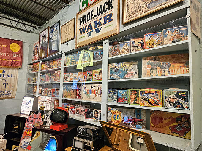 Vintage board games and collectibles that promise more fun than you can shake a joystick at. Each shelf holds childhood memories waiting to be rediscovered.