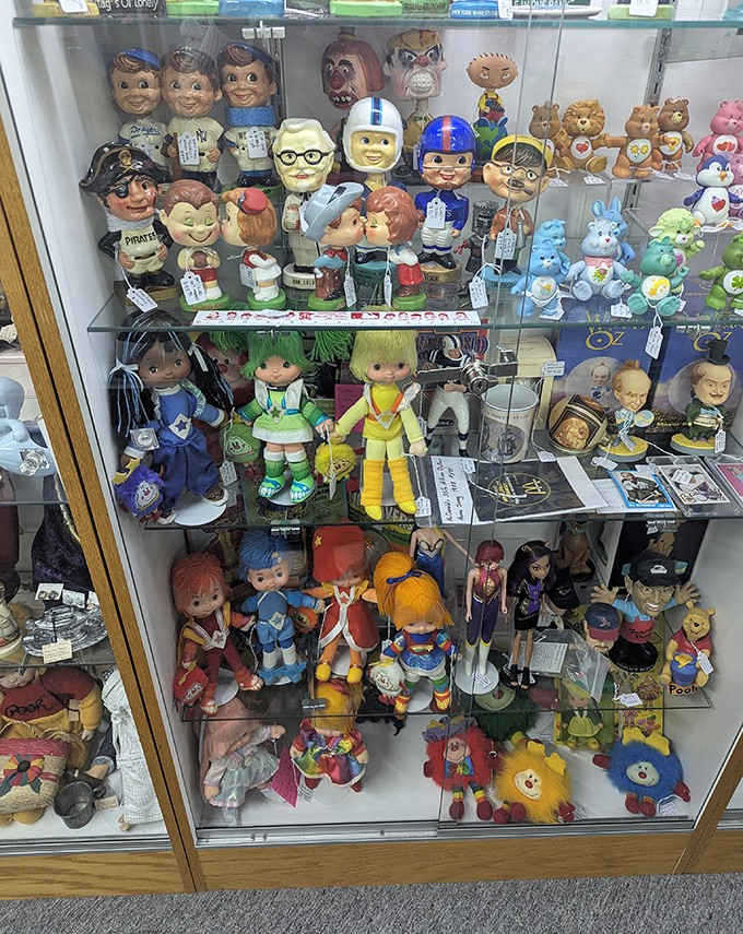 Bobbleheads and vintage toys stand at attention, waiting to trigger waves of nostalgia. Remember when these little guys were your most prized possessions?