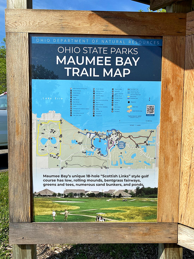 Trail Map board: Adventure awaits in every direction &ndash; this wooden sentinel holds the keys to discovering Maumee Bay's hidden treasures.