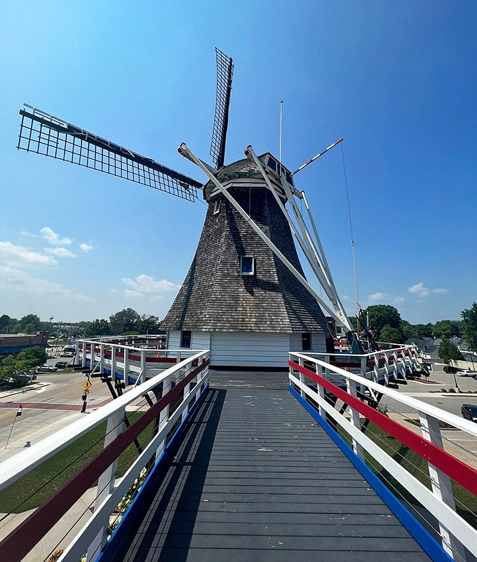 From this elevated walkway, visitors can experience the windmill's impressive scale while enjoying views of the surrounding community.
