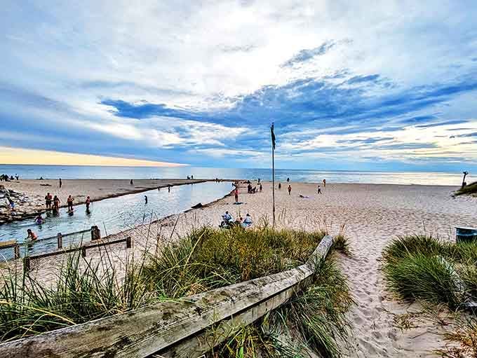 The channel where Duck Lake meets Lake Michigan creates nature's perfect swimming pool, complete with a gentle current and sandy bottom.