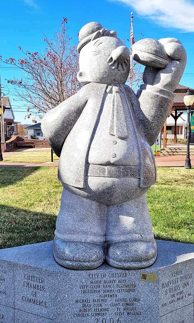 This impressive Popeye statue stands as Chester's tribute to its most famous creation, a granite guardian watching over the town with characteristic determination.