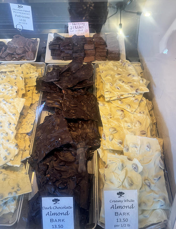 Dark and white almond bark offers the perfect textural contrast – smooth chocolate embracing crunchy nuts in every bite.