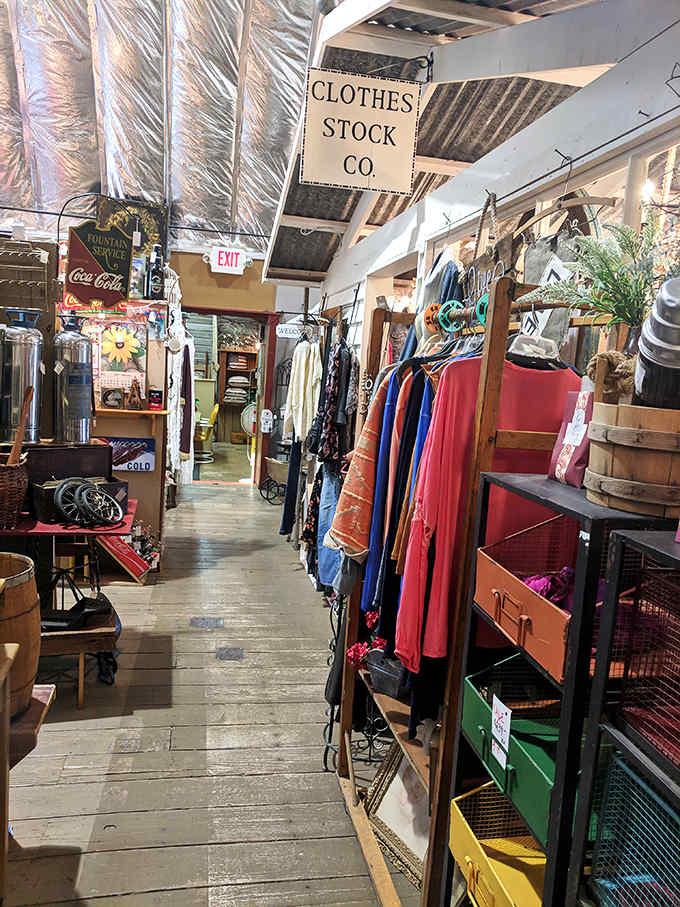 The "Clothes Stock Co." section features carefully preserved garments that have outlived fashion cycles, ready for their second act in a new wardrobe.