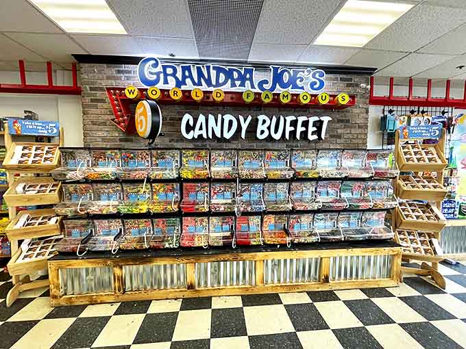The legendary candy buffet stands ready for assault, a colorful battlefield where willpower goes to die and childhood dreams come alive again.