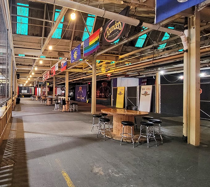 The communal tables aren't just for eating &ndash; they're neutral territory where fowling strategies are planned and victory celebrations unfold.